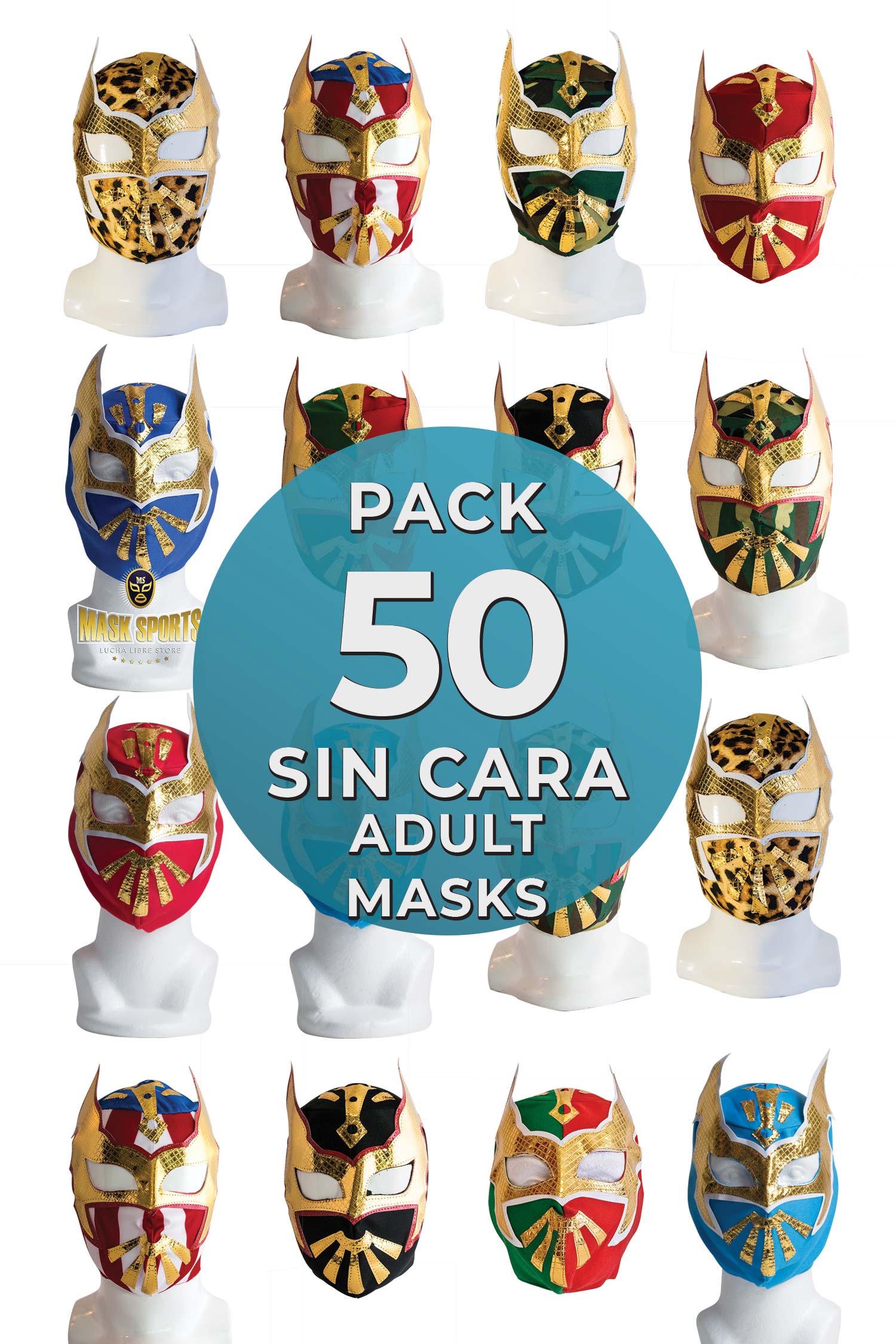 Wholesale SIN CARA Economic Adult pack of 50 lucha libre masks - Masksports